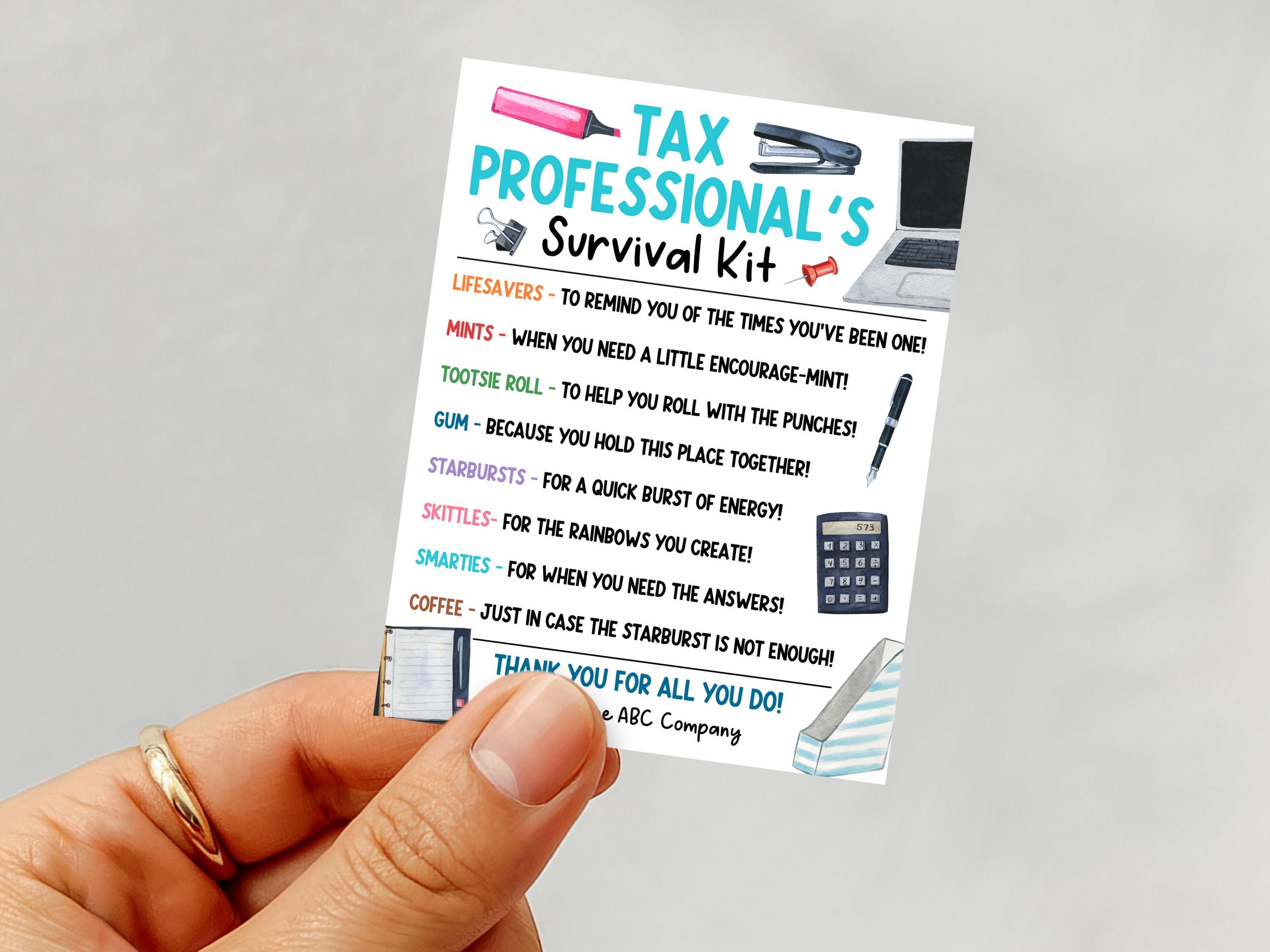 Tax Professional's Survival Kit Tag, Tax Preparation Appreciation Thank ...