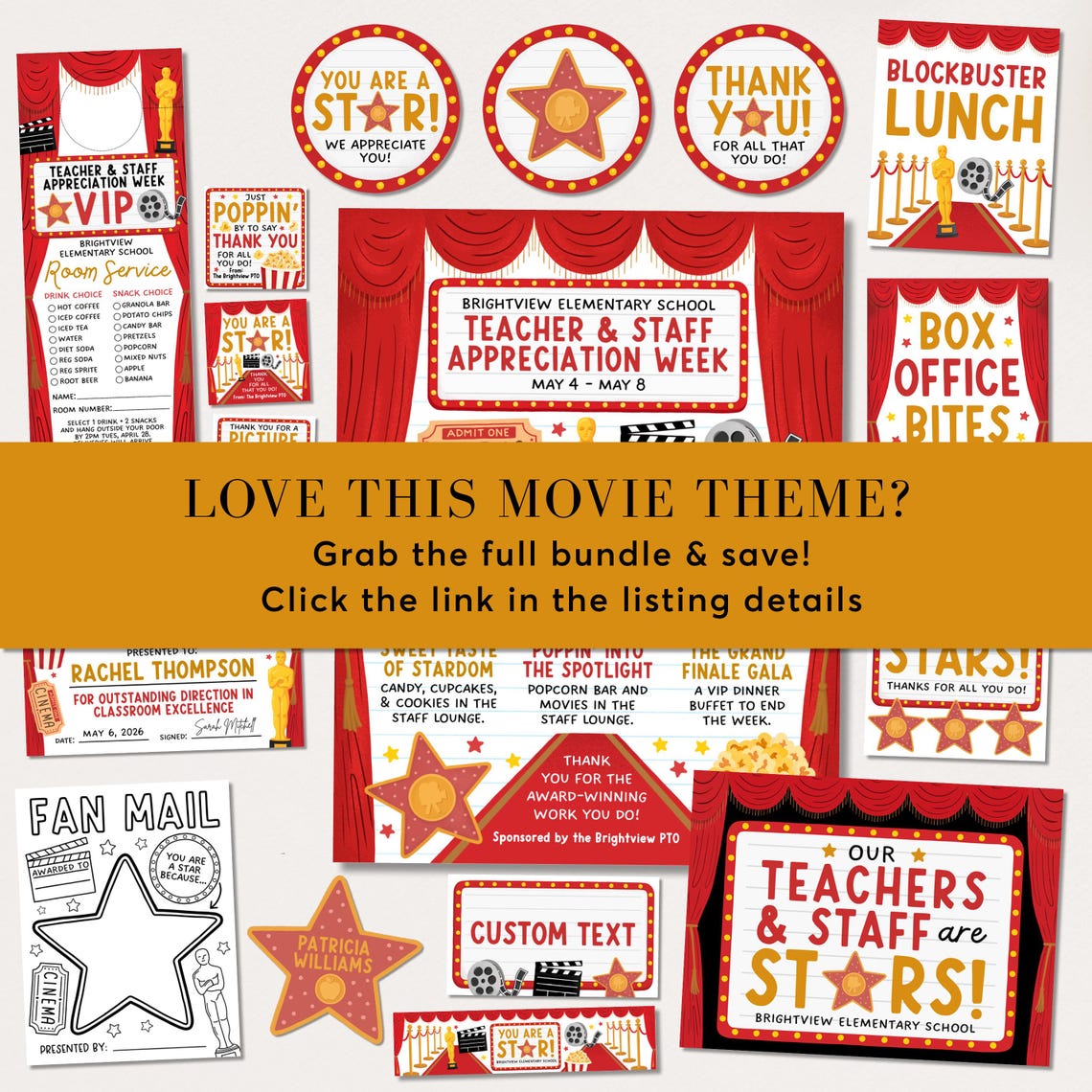 Teacher Appreciation Week Banner Printable, Hollywood Movie Theme ...
