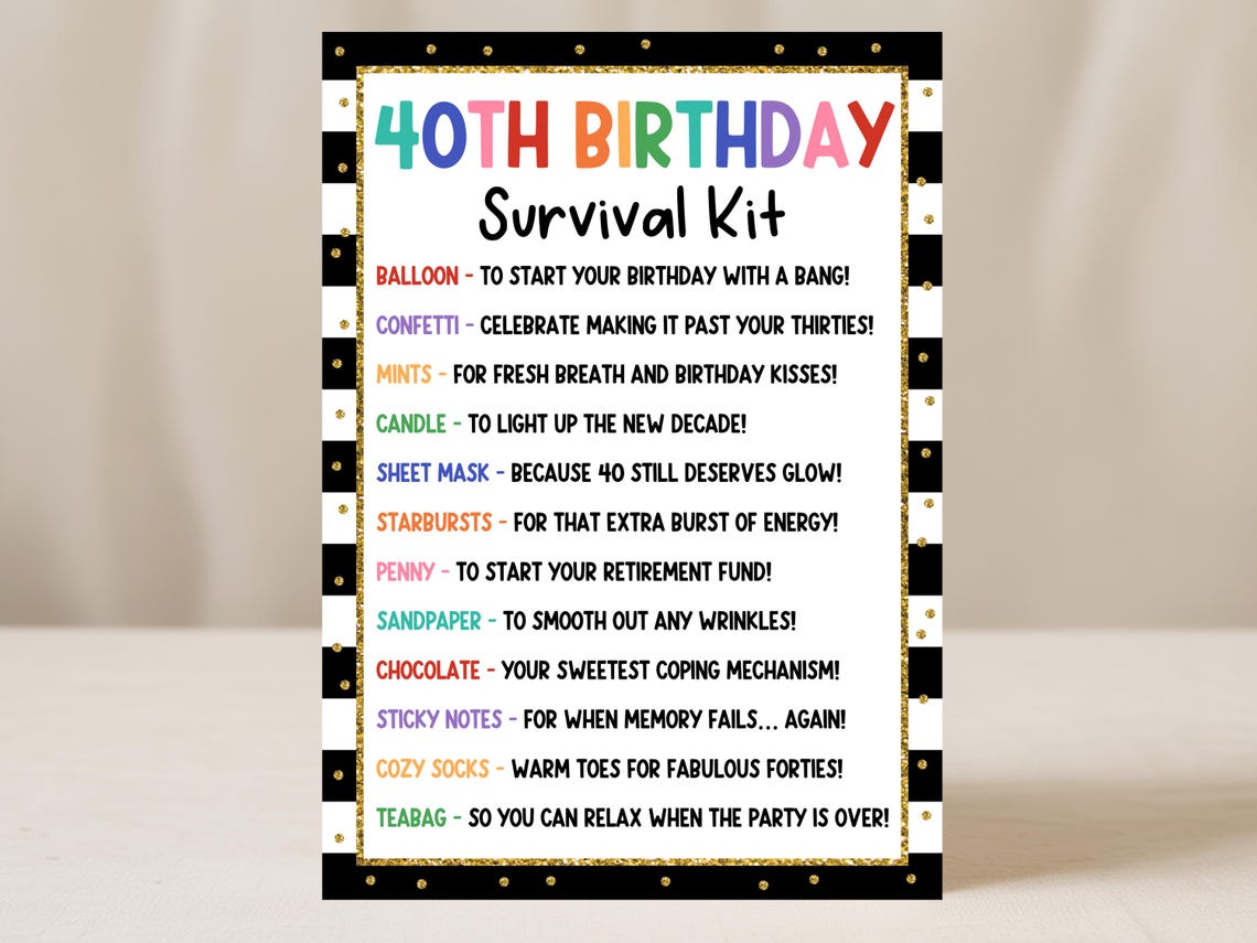 40th Birthday Survival Kit Tag, Funny Gag Gift for Coworker, Old Age ...