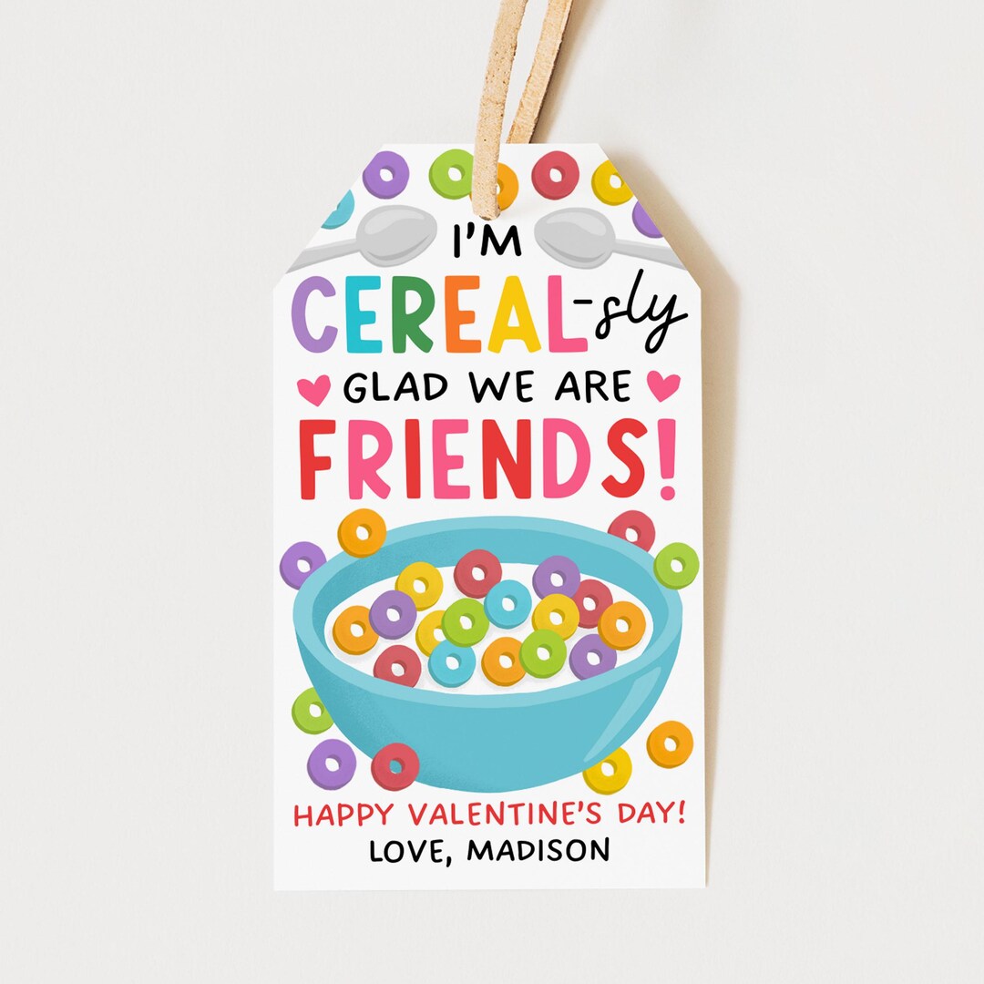 Cereal Valentine Tag for Kids, Breakfast Valentines for Class School ...