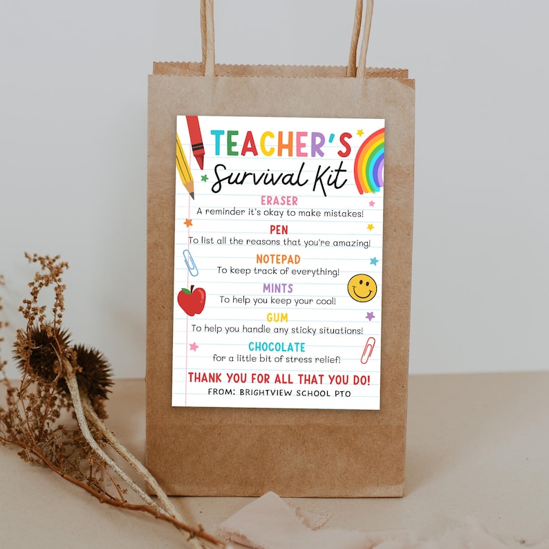 Teacher Survival Kit Tag for Teacher Appreciation Week, 1st Day of ...