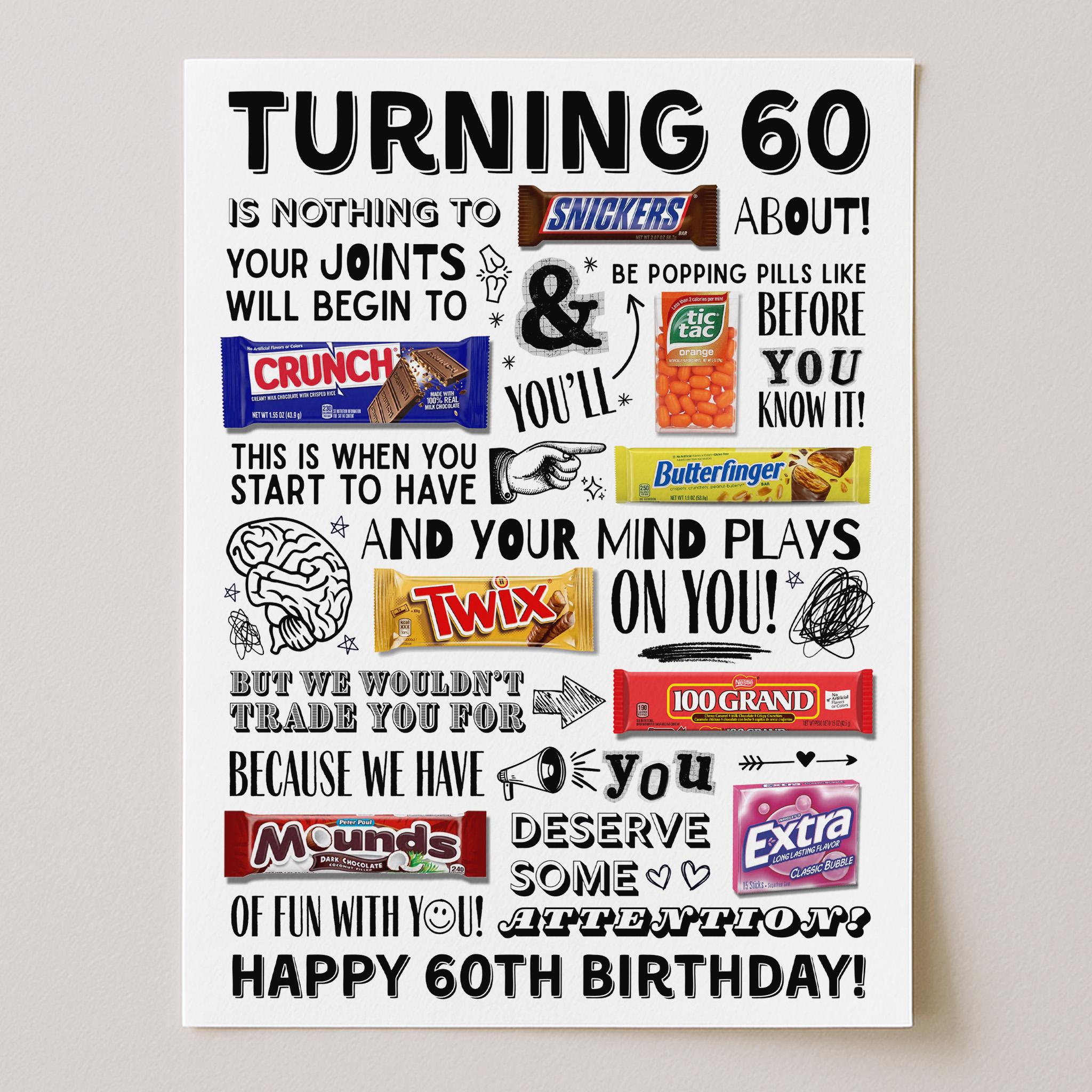 60th Birthday Candy Poster Printable, Born in 1965 Funny Last Minute ...