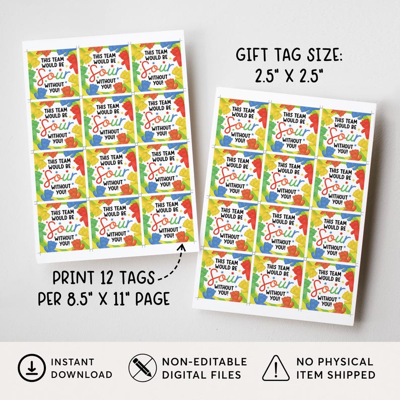 Sour Gummies Appreciation Gift Tag, Team Would Be Sour Without You ...