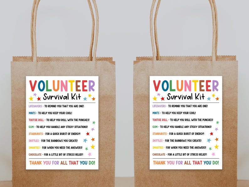 Volunteer Survival Kit Tag Printable, School Volunteer Appreciation ...
