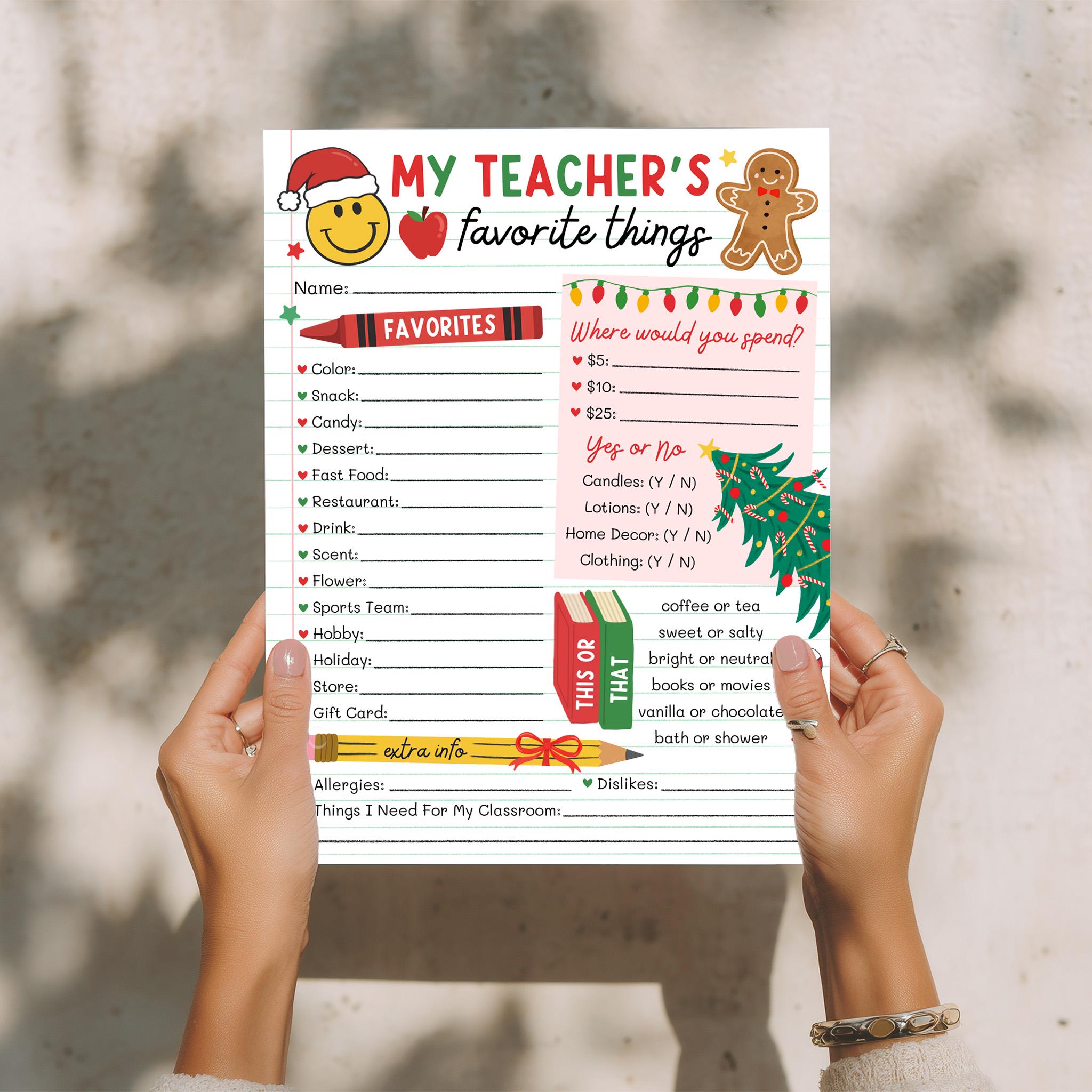 Teacher Christmas Wishlist Template, Teacher Favorite Things ...