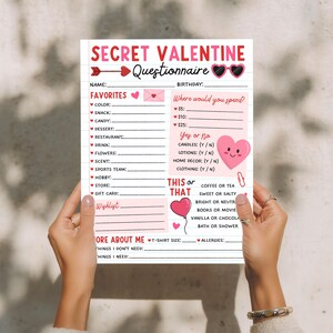 Secret Valentine Survey Questionnaire Printable, Secret Pal Cupid ...