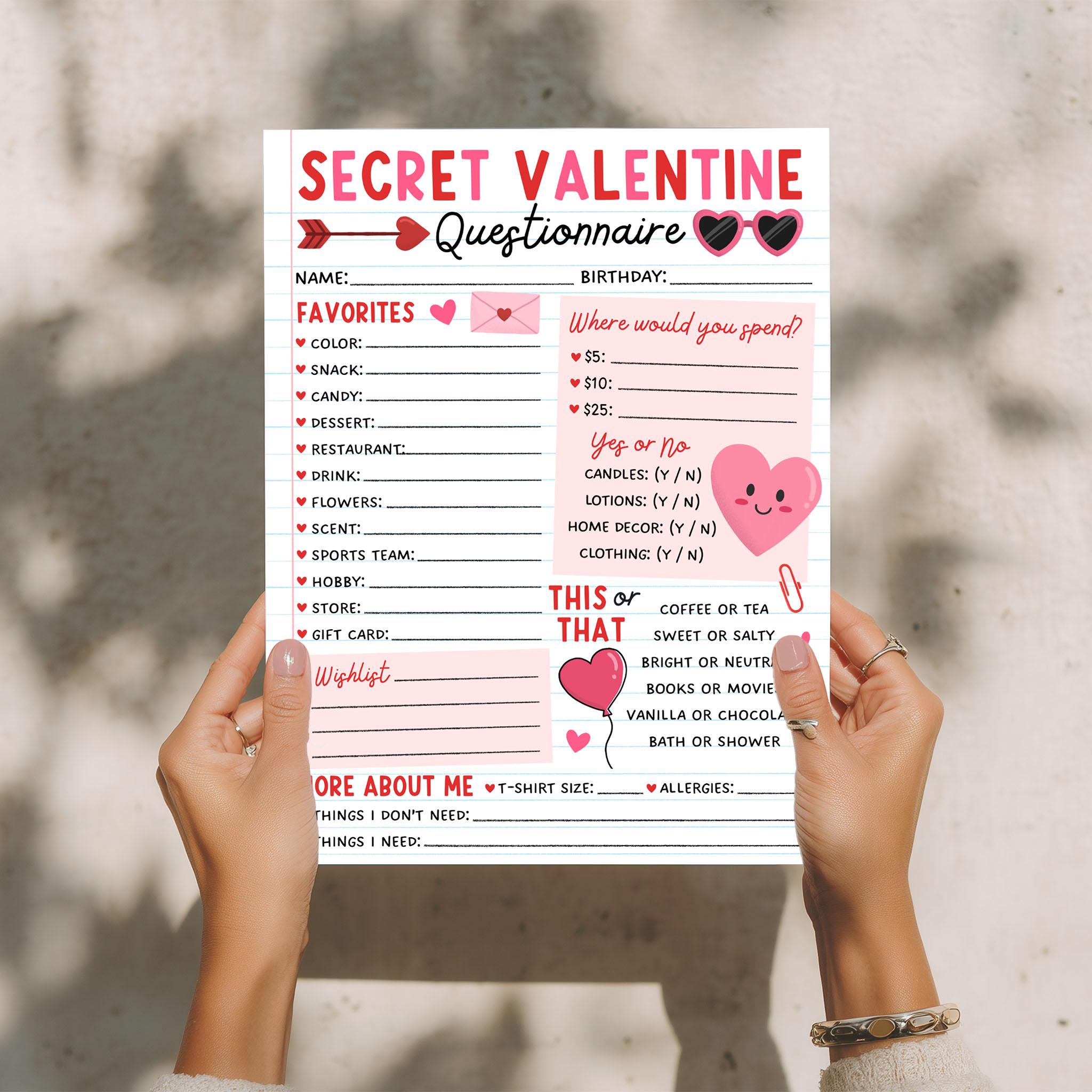 Secret Valentine Survey Questionnaire Printable, Secret Pal Cupid ...