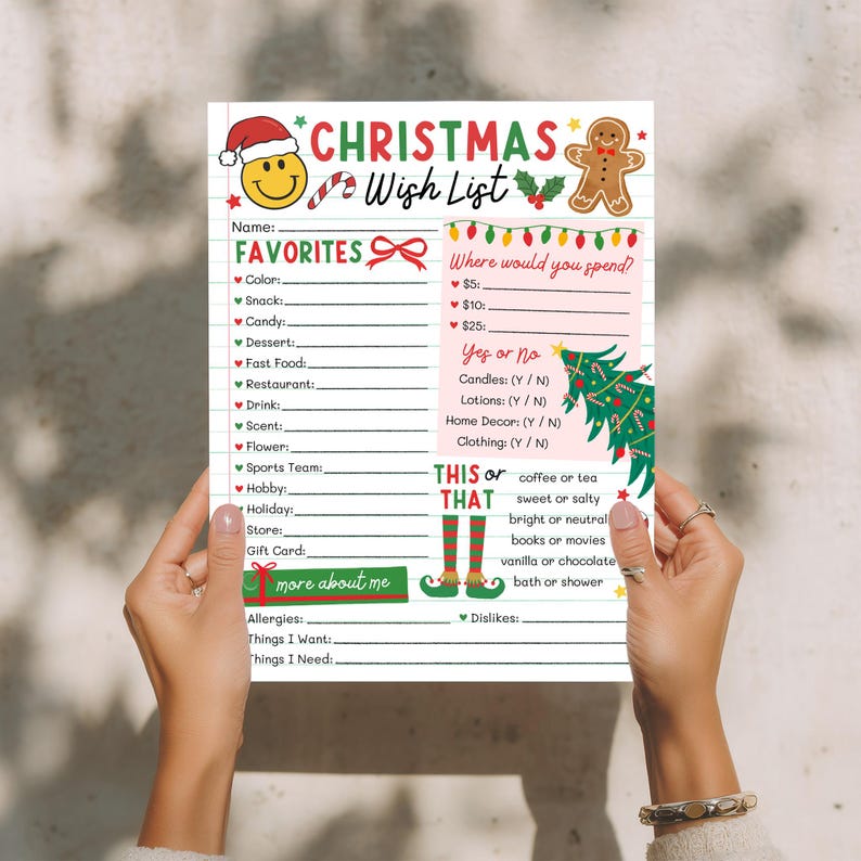 Christmas Wish List Printable, Letter to Santa Template, Secret Santa ...