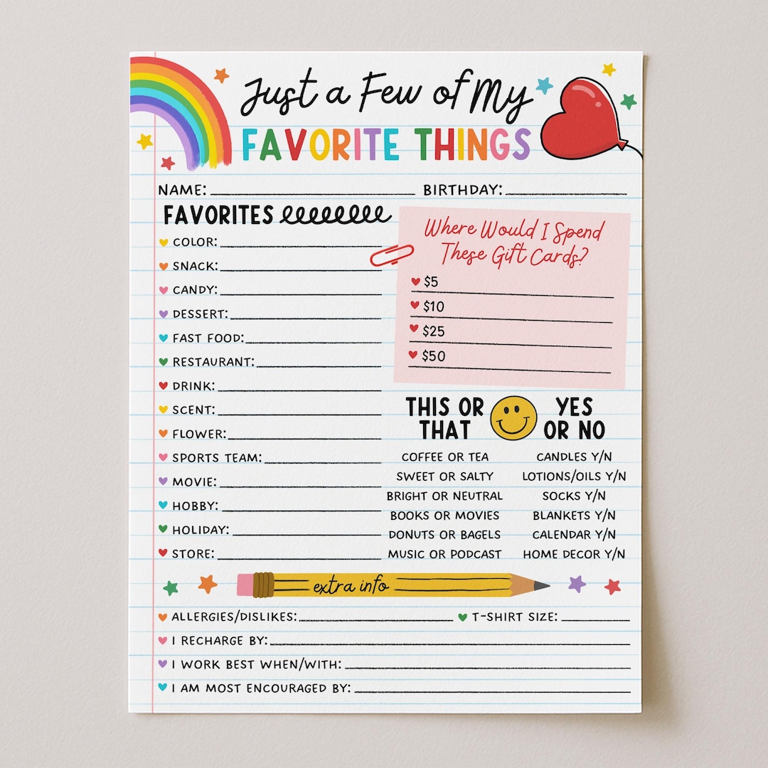Employee Favorites List, Employee Favorite Things Questionnaire ...