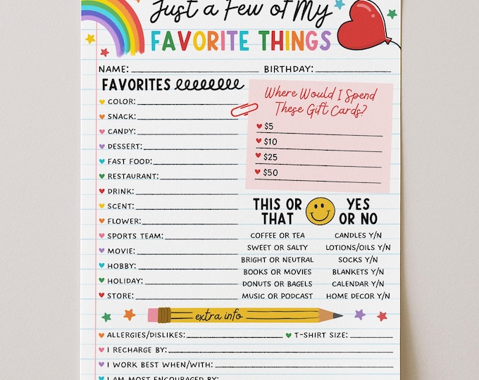 Employee Favorites List, All About My Coworker Printable,favorite ...