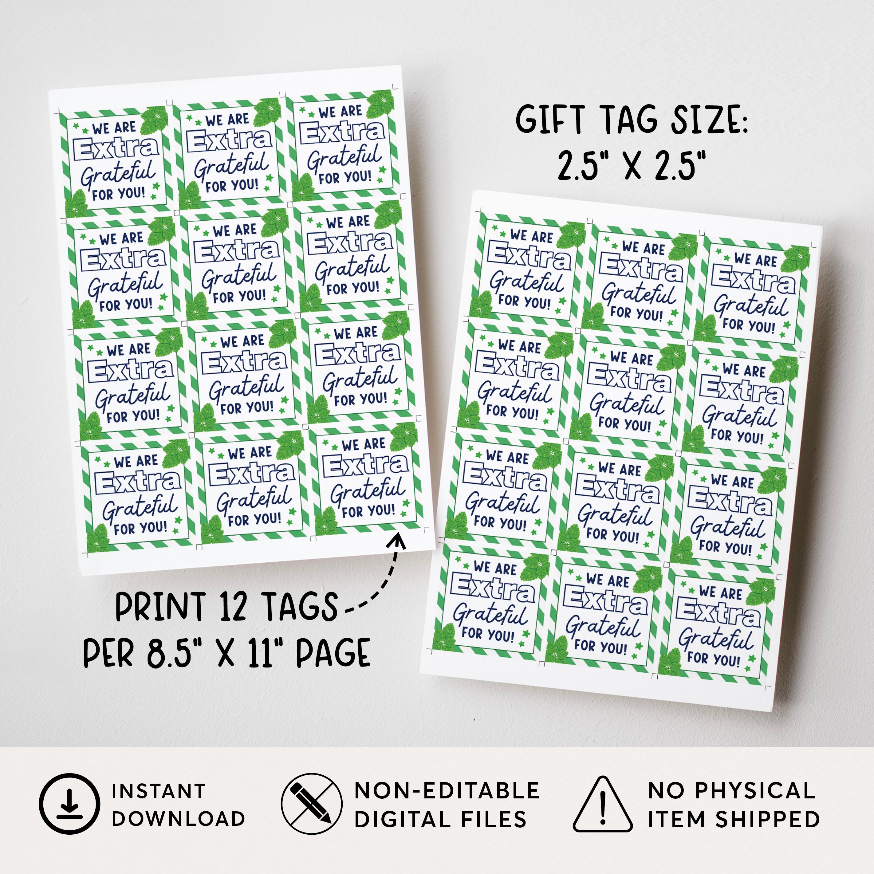 Extra Grateful Gum Gift Tag, Teacher Employee Appreciation Mint Thank ...