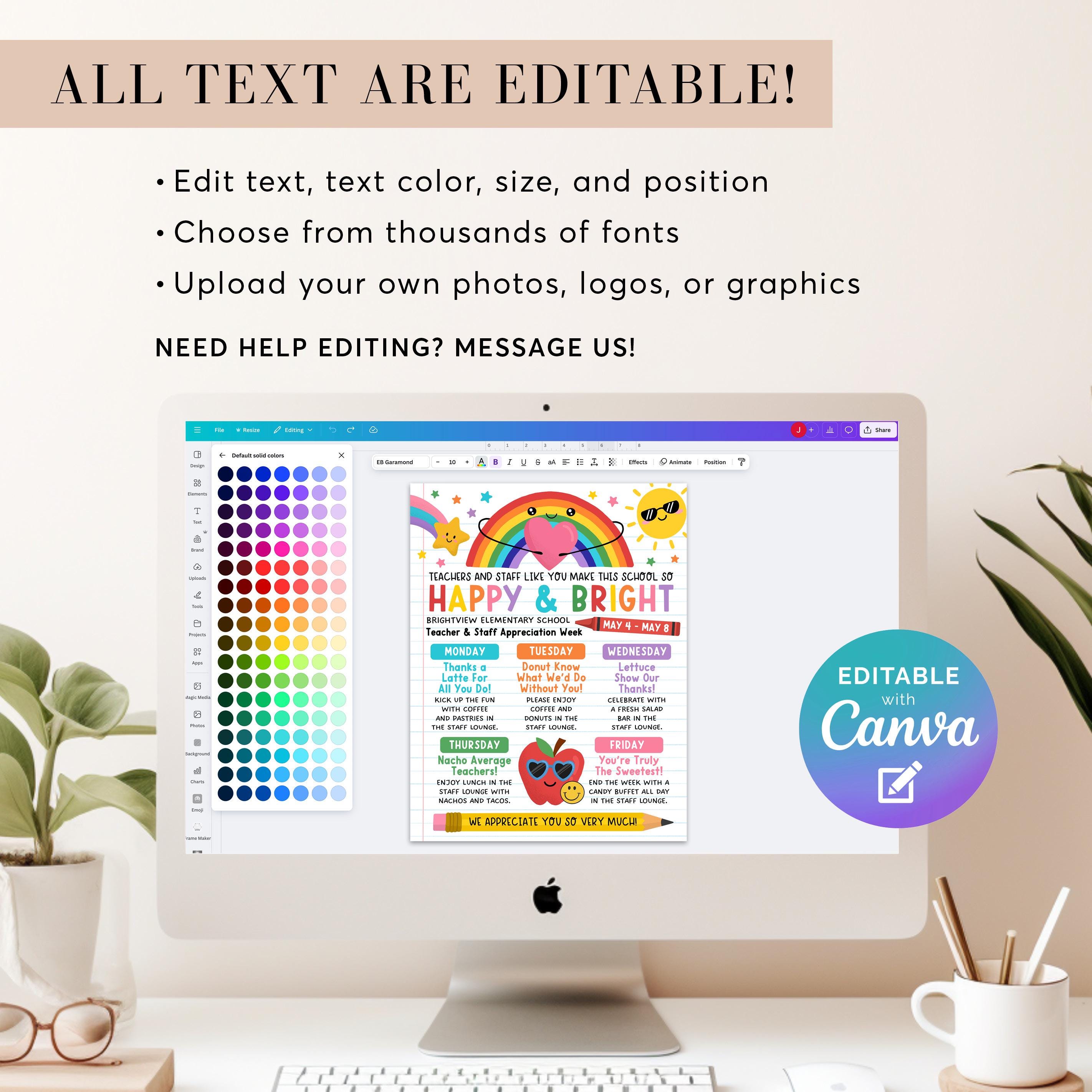 Rainbow Theme Teacher Appreciation Week Itinerary Poster, Teacher Week ...