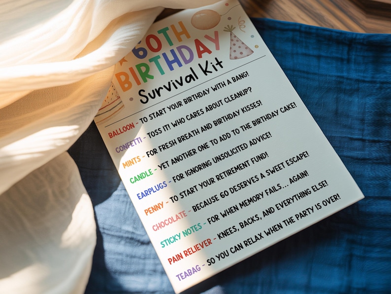 60th Birthday Survival Kit Tag, Funny Gag Gift for Friends, Over the ...