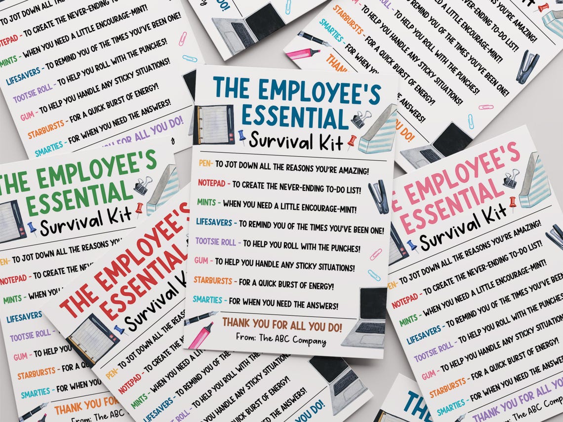 Employee Survival Kit Tag, Staff Appreciation Week Thank You Gift Tags ...