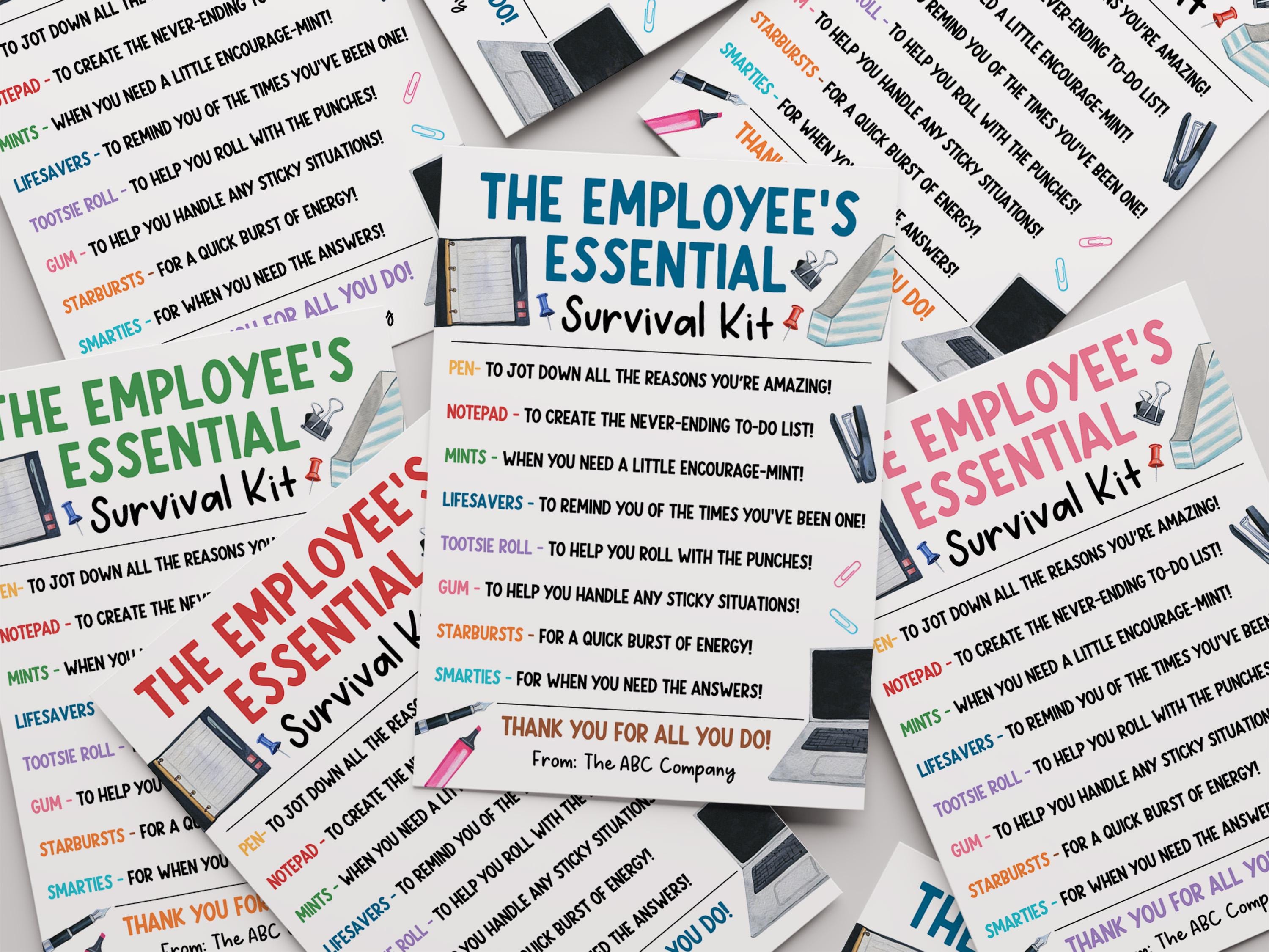 Employee Survival Kit Tag, Staff Appreciation Week Thank You Gift Tags ...