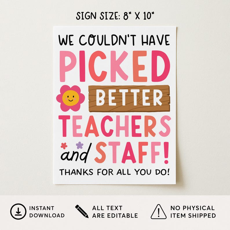 Floral Theme Teacher Appreciation Signs, Bloom Bar Sign, Custom Teacher ...