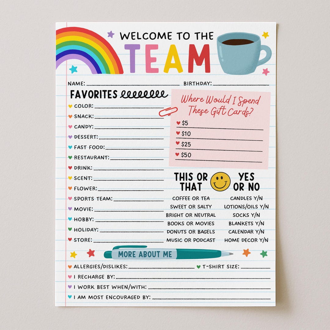 Favorite Things Team Member Survey, Team Building Staff Appreciation ...
