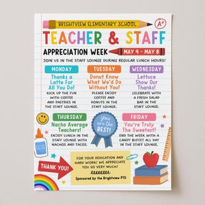 Teacher Appreciation Week Itinerary Poster, Staff Lunch Flyer, Teacher ...