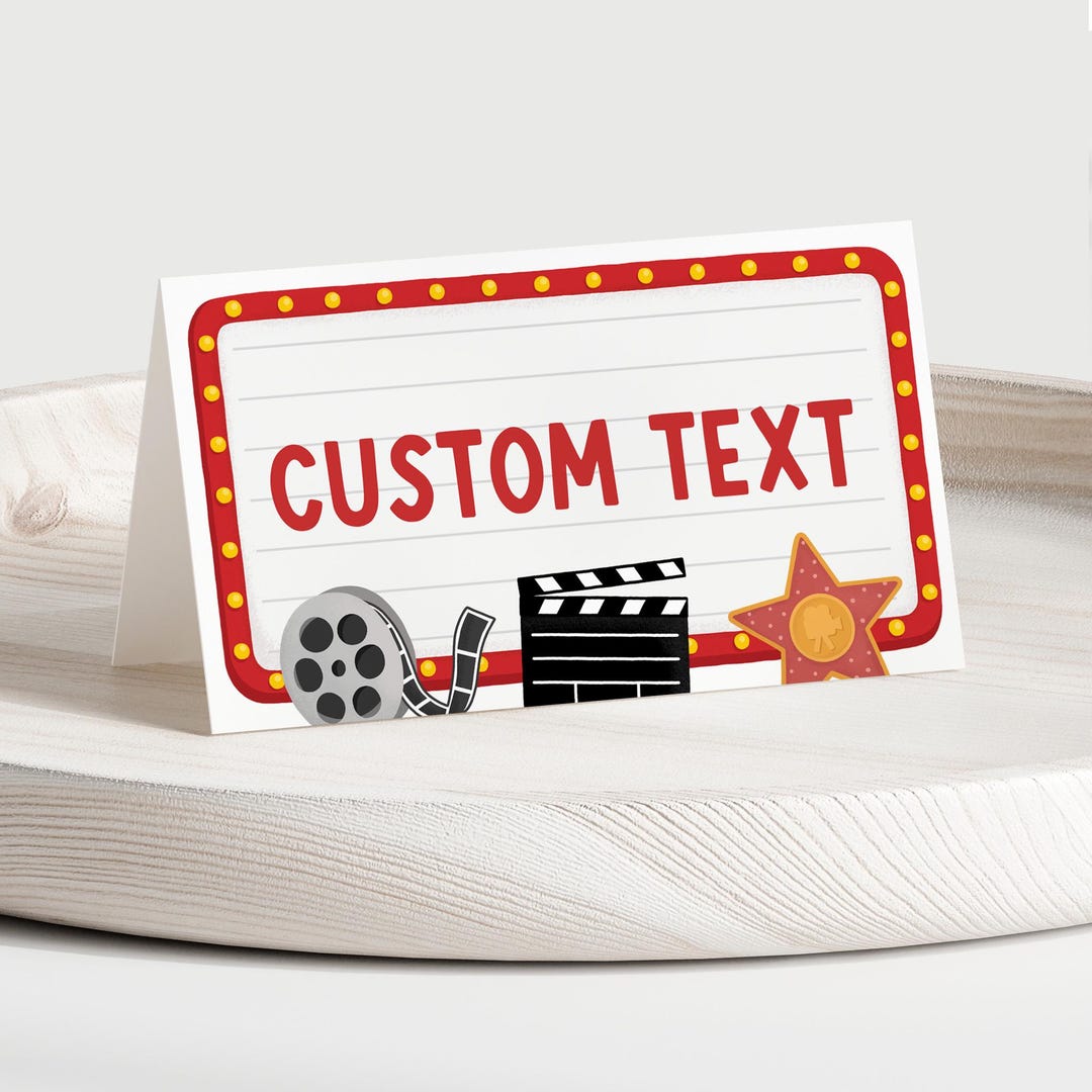 Movie Theme Food Tent Cards Template, Hollywood VIP Buffet Food Labels ...