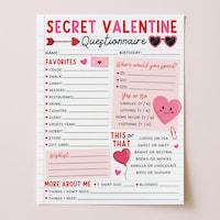 Secret Valentine Questionnaire, Valentine's Day Secret Valentine ...