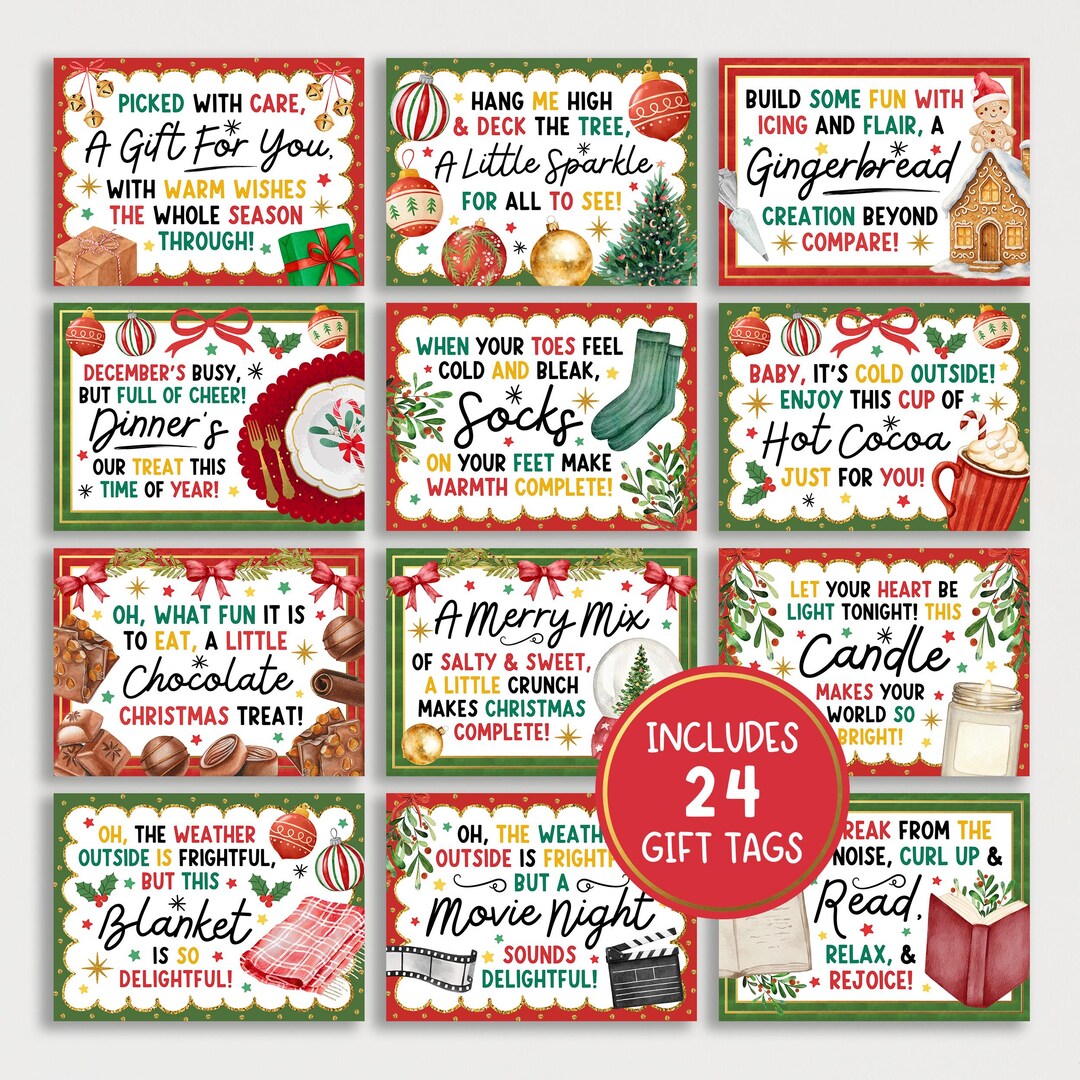 12 Days of Christmas Gift Tags, Secret Santa Gift for Teacher Coworker ...