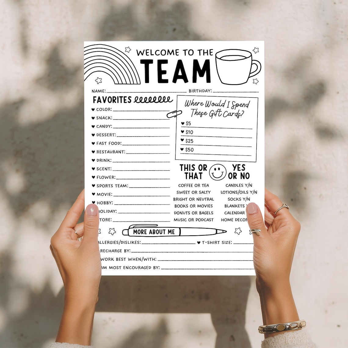 Team Building Staff Appreciation Questionnaire, Favorite Things Team ...