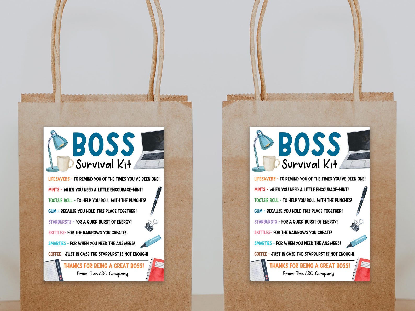 Boss Survival Kit Tag, Happy Boss Day Appreciation Gift, Editable Funny ...