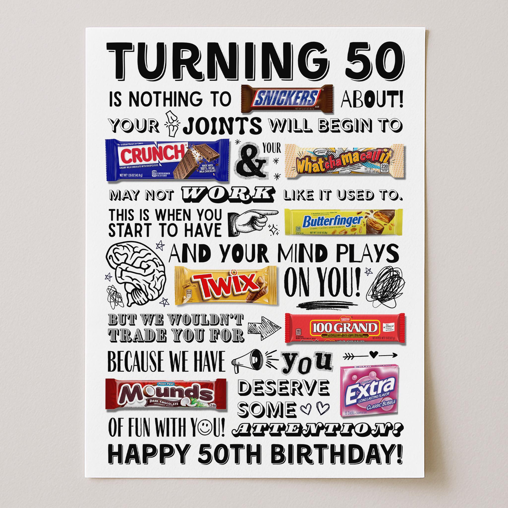 50th Birthday Candy Poster Printable, Born in 1975 Gift for Coworker or ...