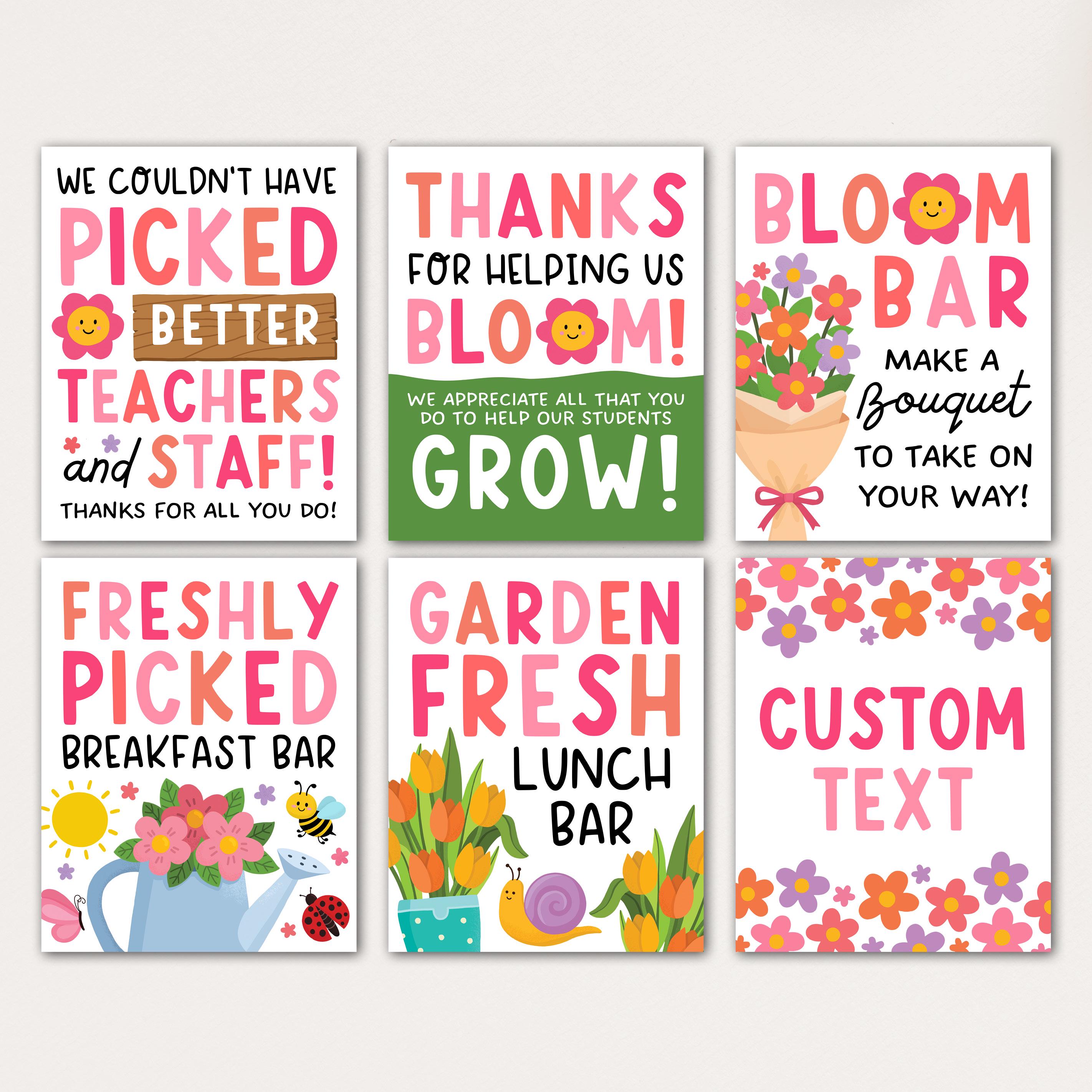 Floral Theme Teacher Appreciation Signs, Bloom Bar Sign, Custom Teacher ...