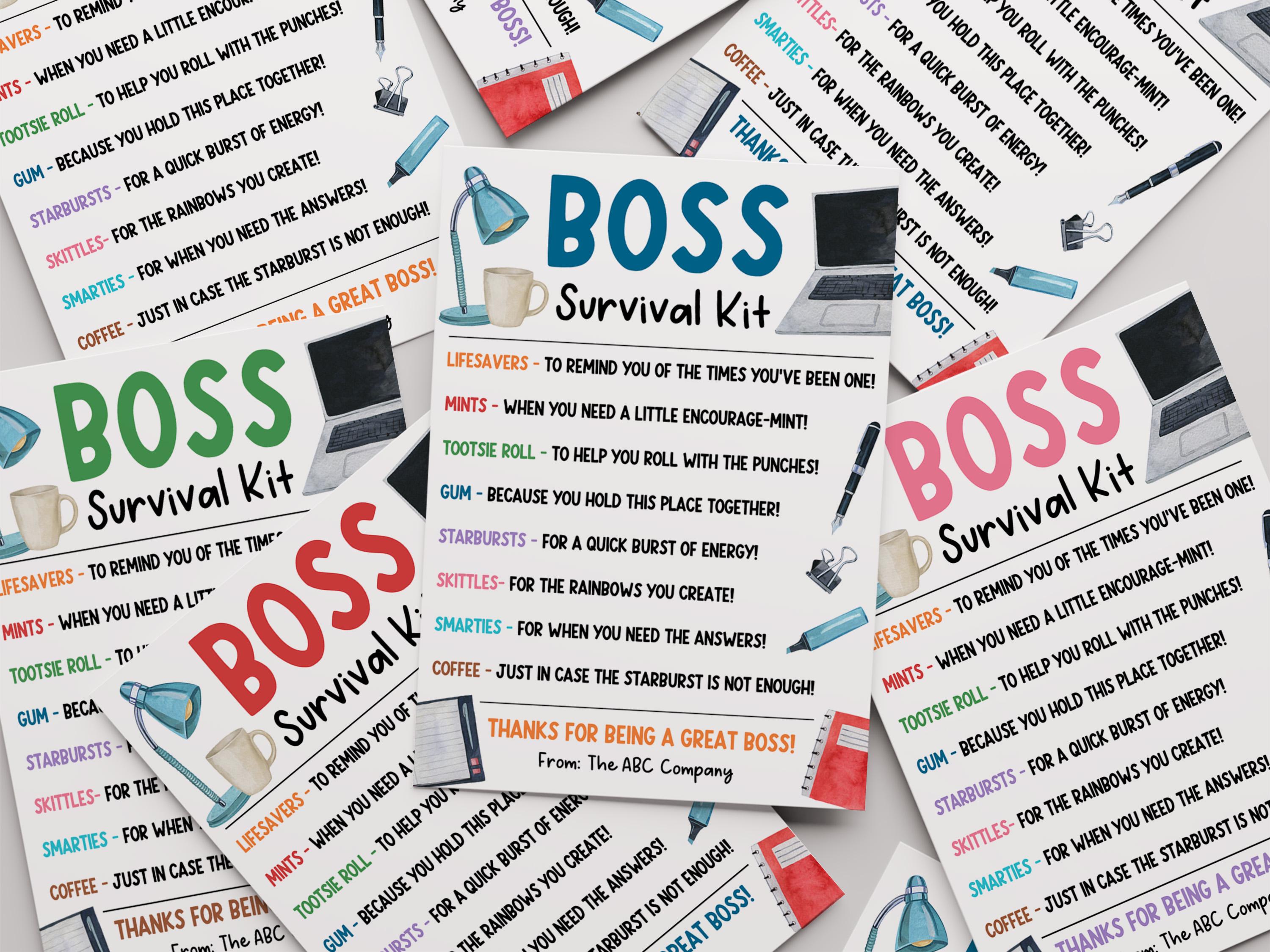 Boss Survival Kit Tag, Happy Boss Day Appreciation Gift, Editable Funny ...