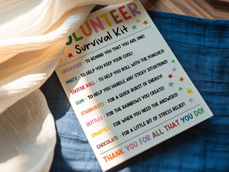 Volunteer Survival Kit Tag Printable, School Volunteer Appreciation ...