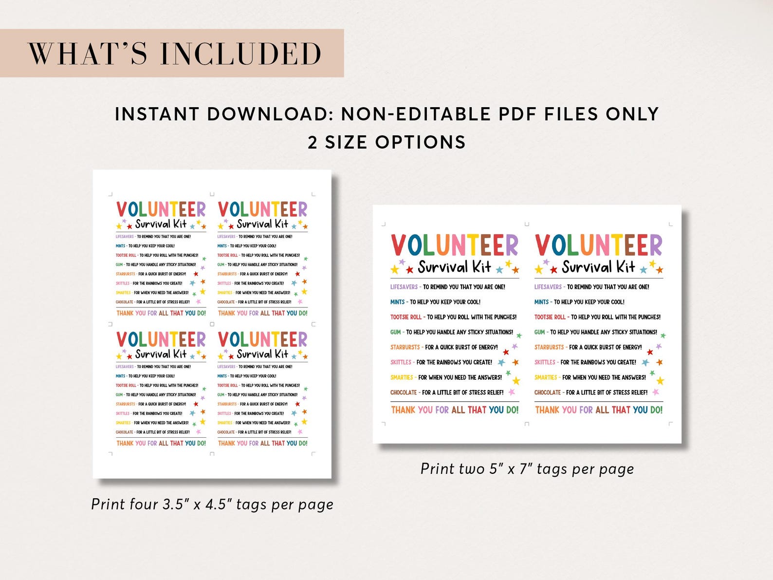 Volunteer Survival Kit Tag Printable, School Volunteer Appreciation ...
