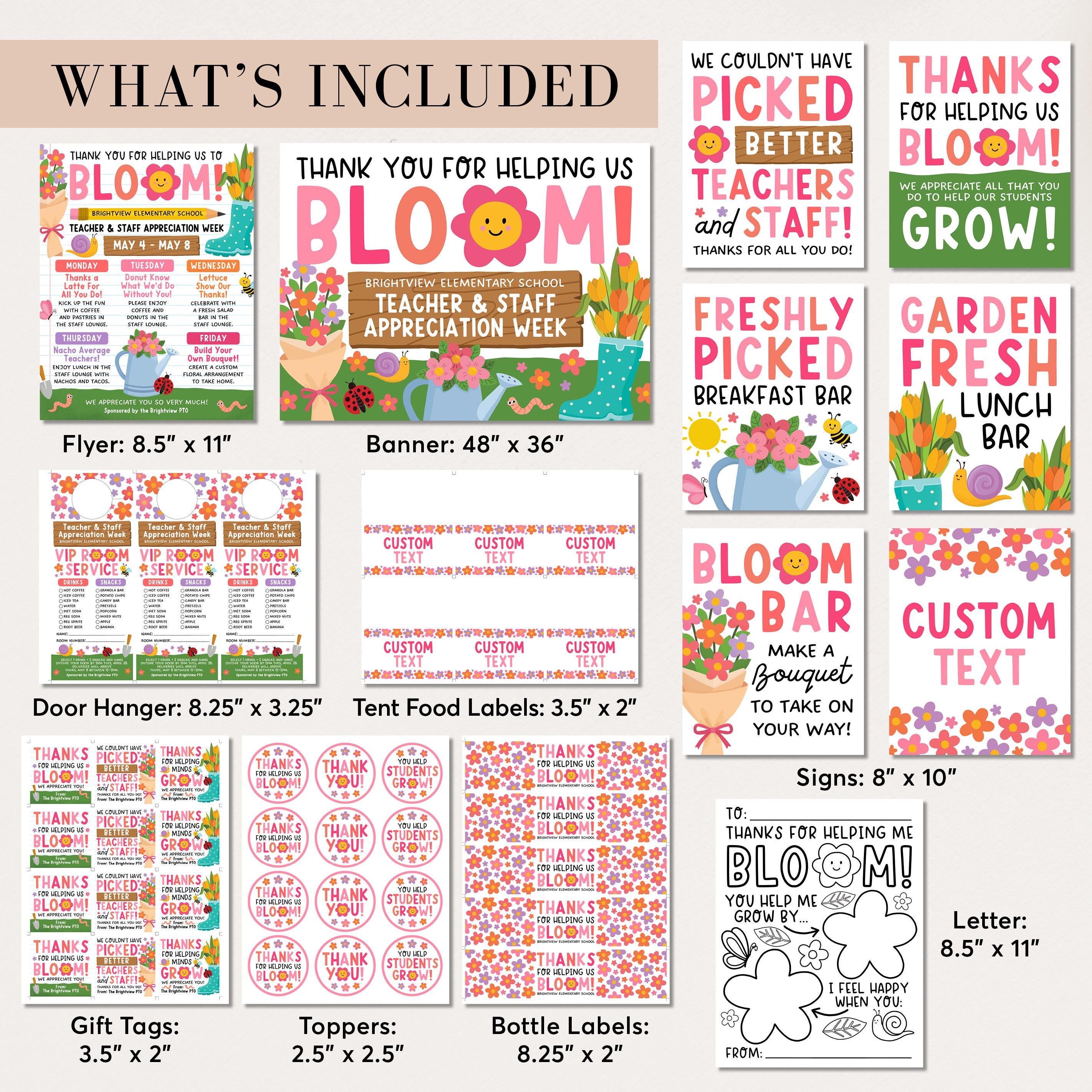 Floral Theme Teacher Appreciation Week, Itinerary Flyer, Signs, Door ...