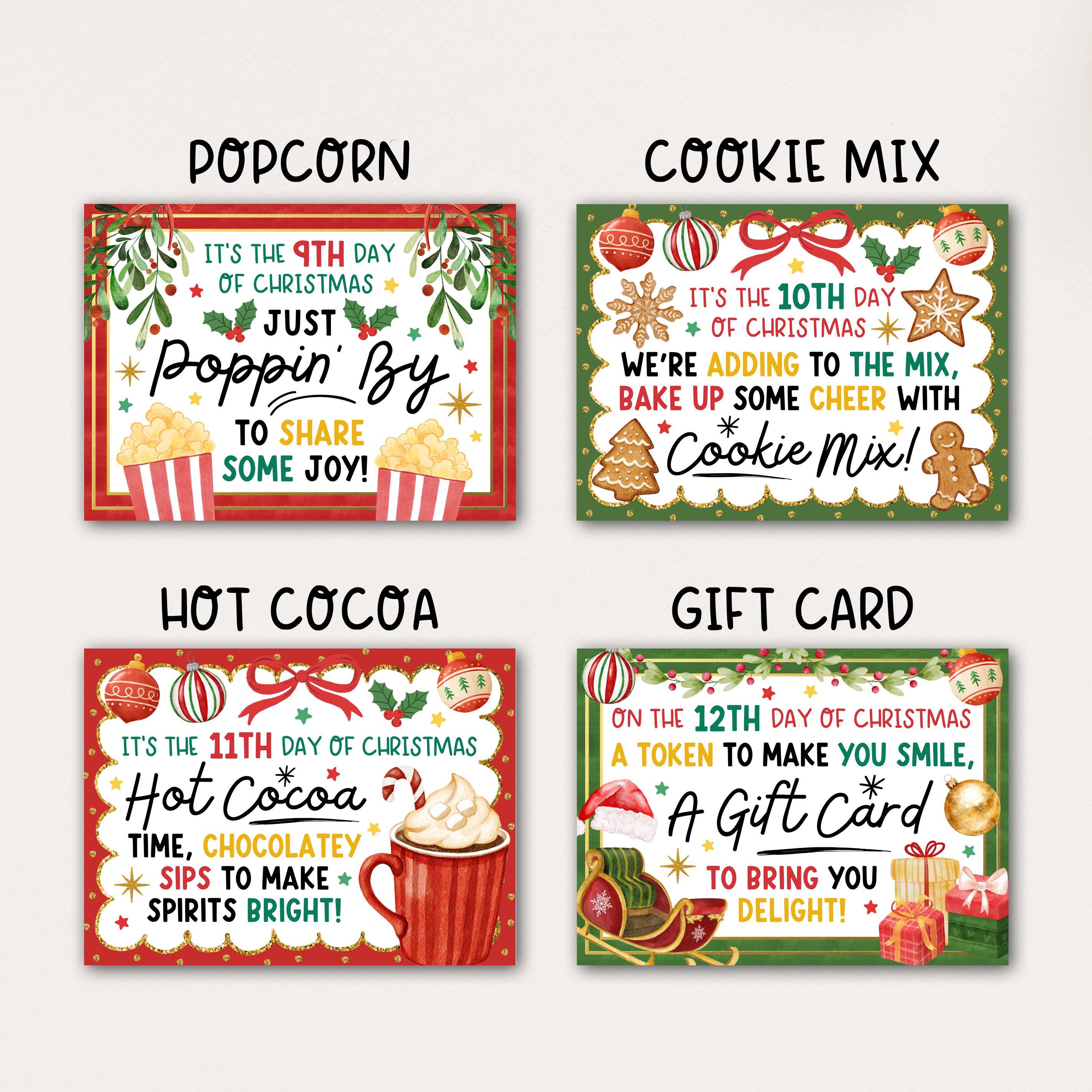 12 Days of Christmas Teacher Gift Tags, Secret Santa Gift for School ...
