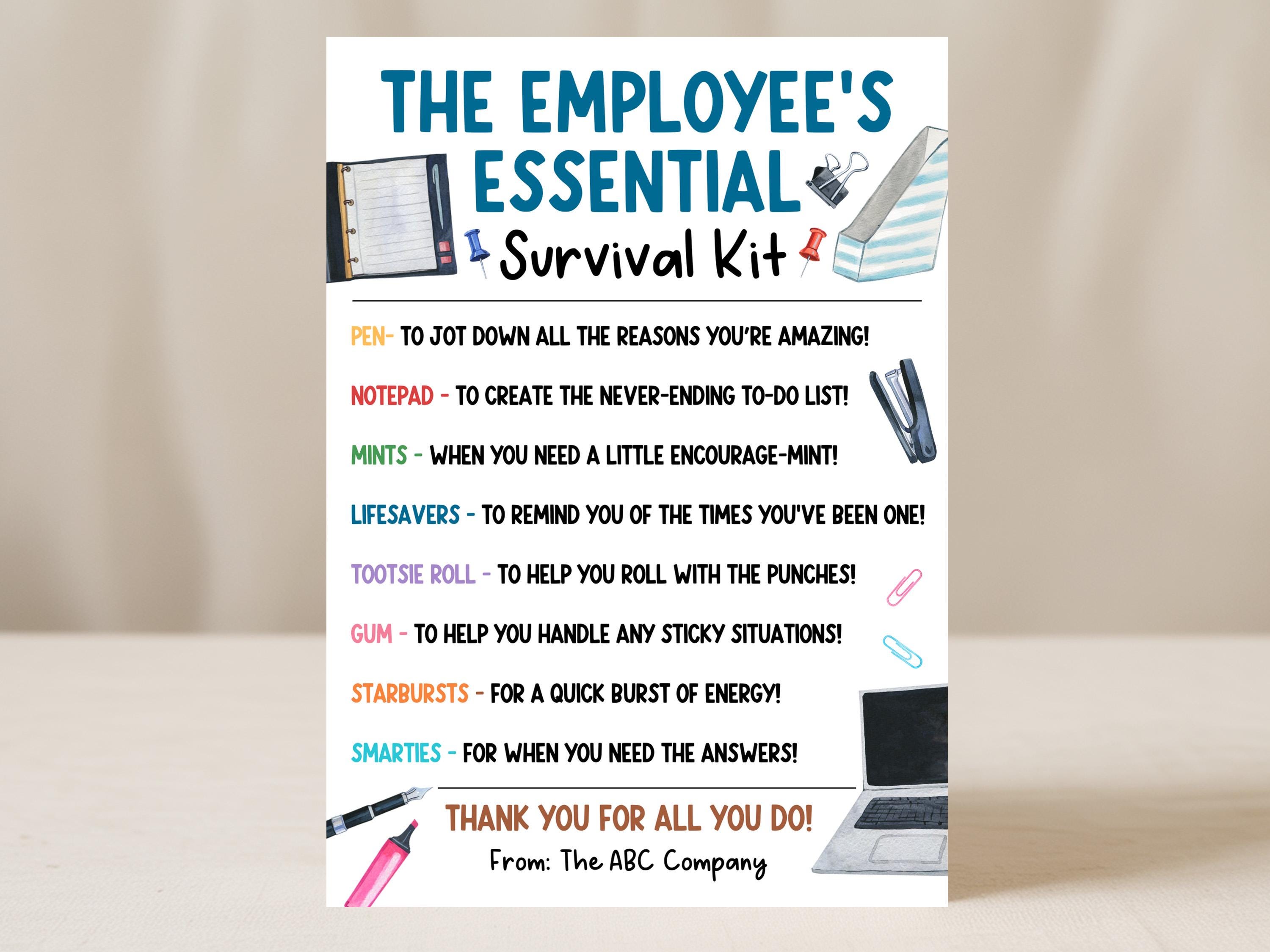 Employee Survival Kit Tag, Staff Appreciation Week Thank You Gift Tags ...