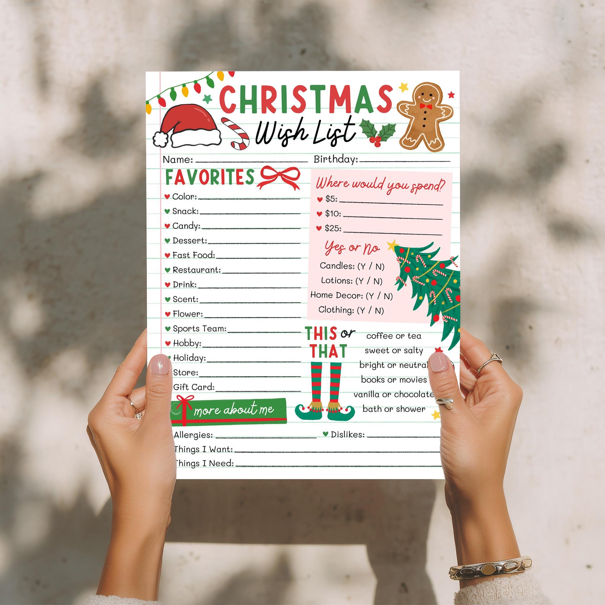 Christmas Wish List Printable, Adult Christmas List, Coworker Secret ...