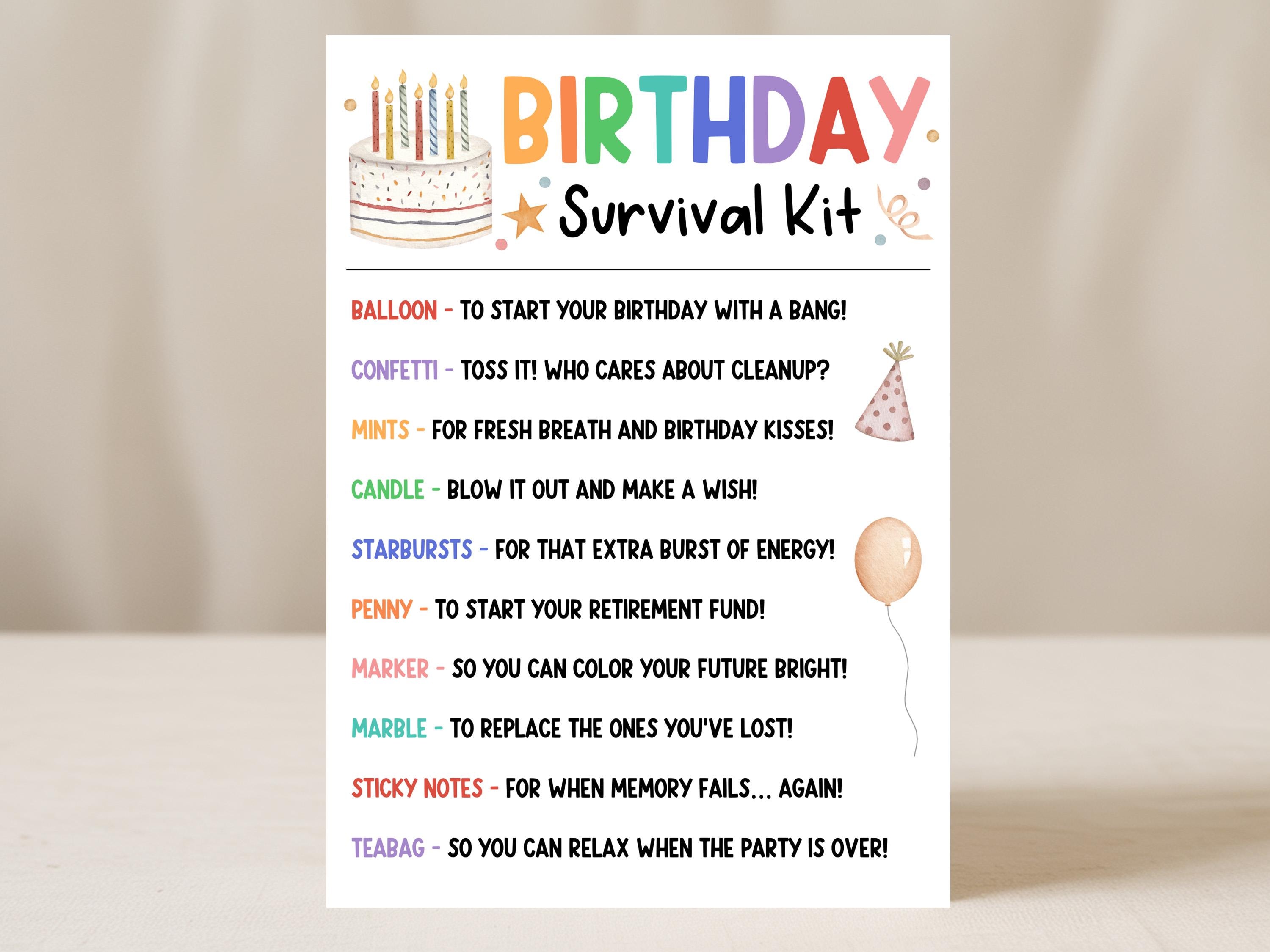 Birthday Survival Kit Tag, Funny Gag Gift for Friends Coworker, Old Age ...