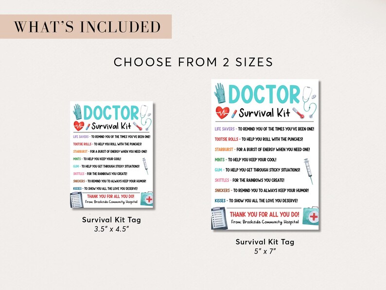 Doctor Survival Kit Tag, Medical Staff Appreciation Week Thank You Tag ...