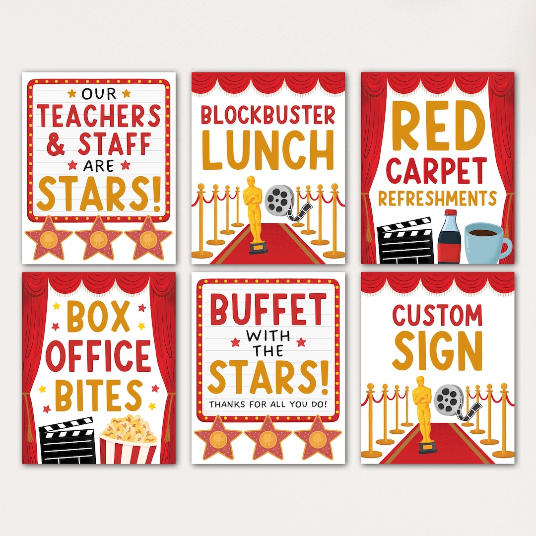 Movie Theme Teacher Appreciation Signs, Hollywood Red Carpet Teacher ...