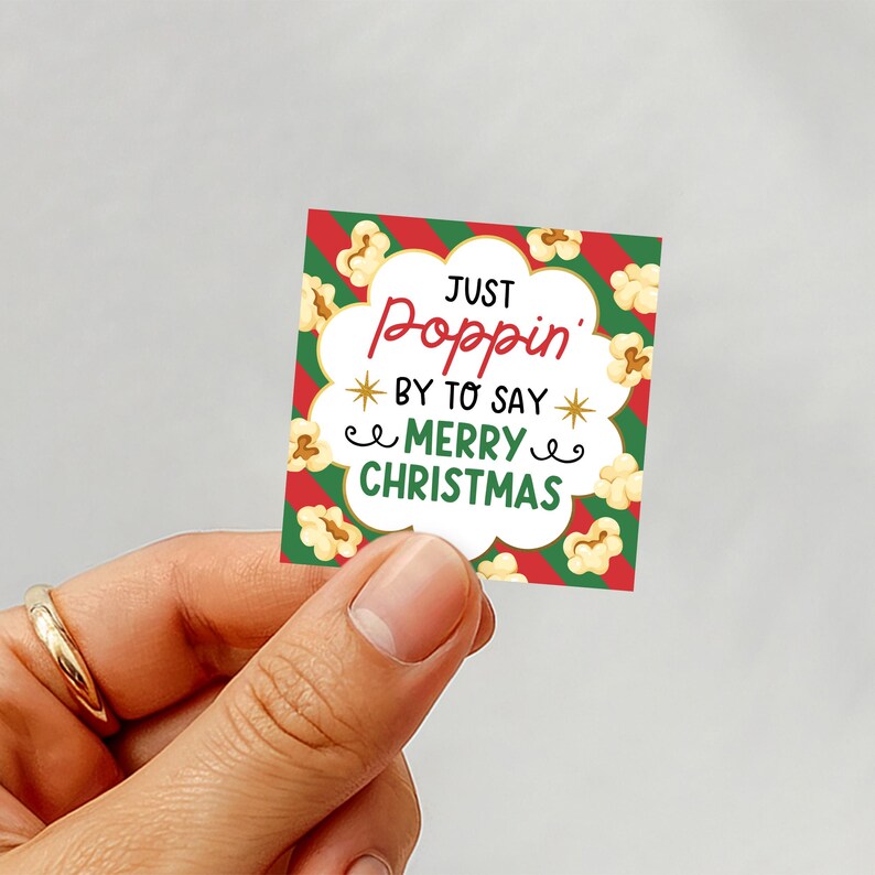 Christmas Popcorn Gift Tag, Just Poppin' by to Say Merry Christmas ...