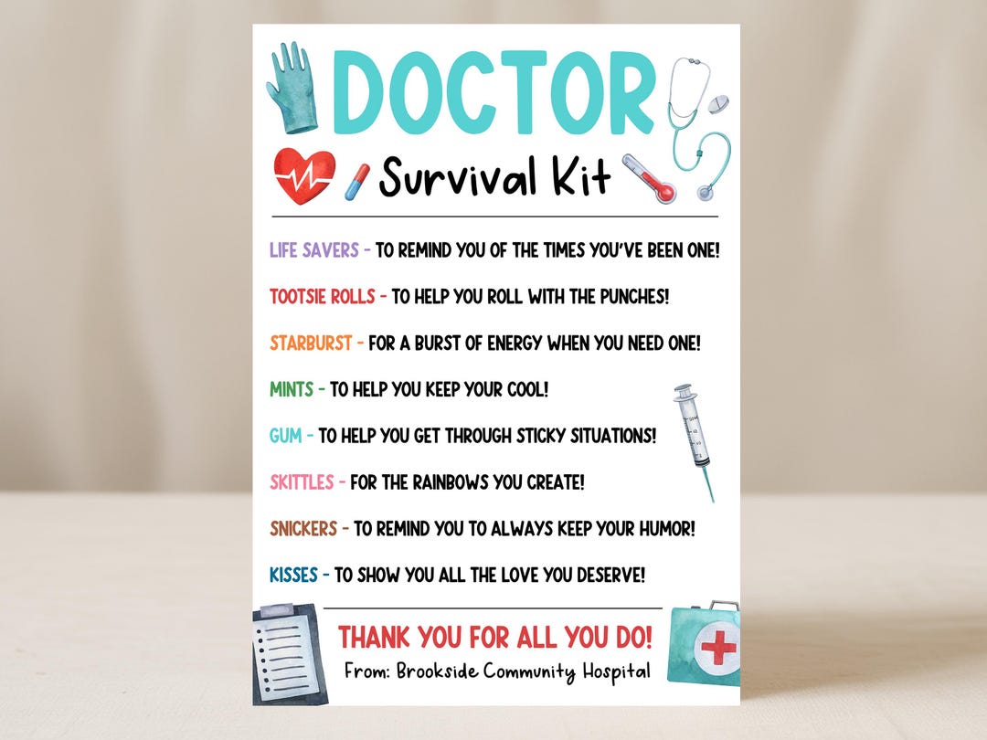 Doctor Survival Kit Tag, Medical Staff Appreciation Week Thank You Tag ...