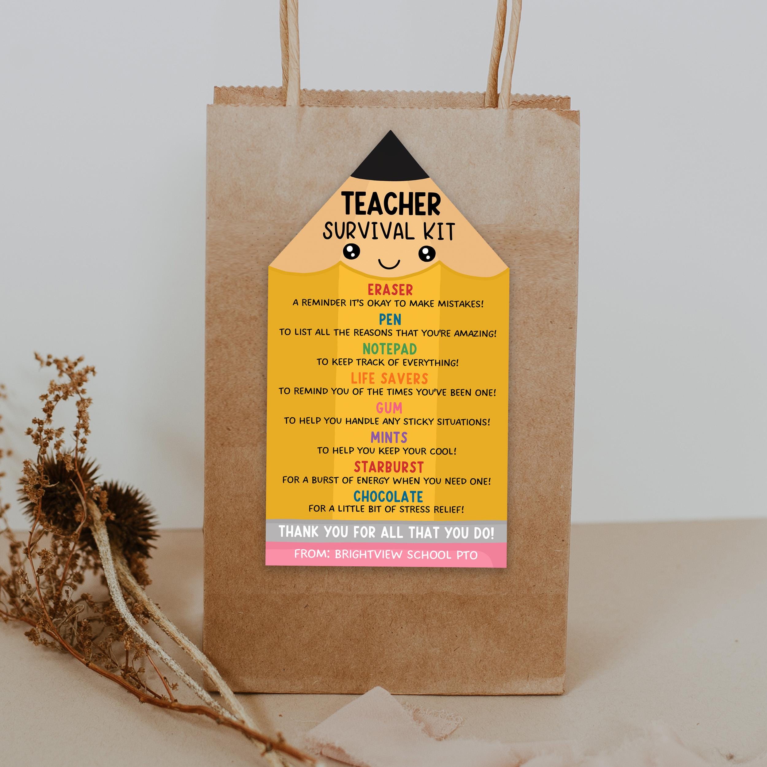 Teacher Survival Kit Tag for Teacher Appreciation Week, Funny End of ...