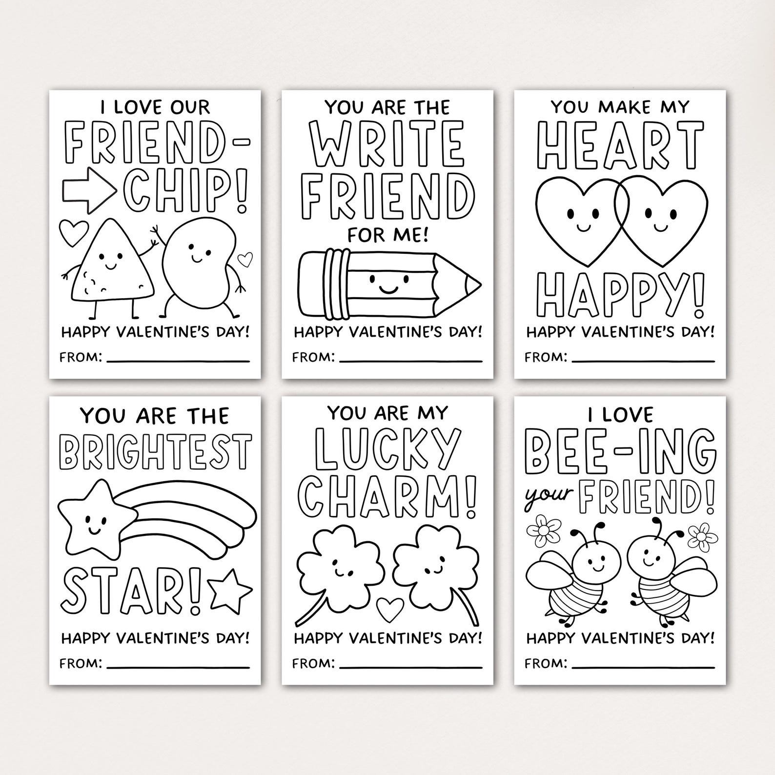 Valentines Coloring Cards for Kids Bundle, Classroom Valentines Day ...