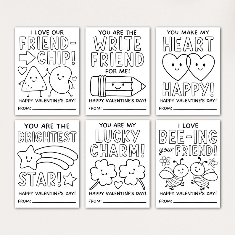 Valentines Coloring Cards for Kids Bundle, Classroom Valentines Day ...