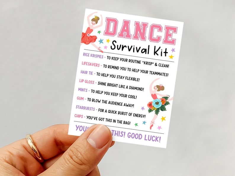 Dance Survival Kit Tag Printable, Dance Recital Gift, Ballerina Favor ...