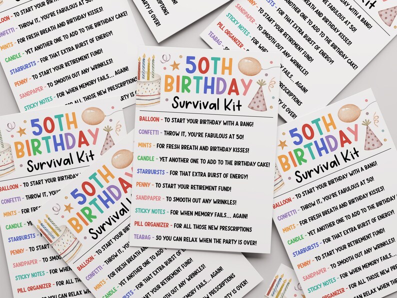 50th Birthday Survival Kit Tag, Funny Gag Gift for Friends, Over the ...