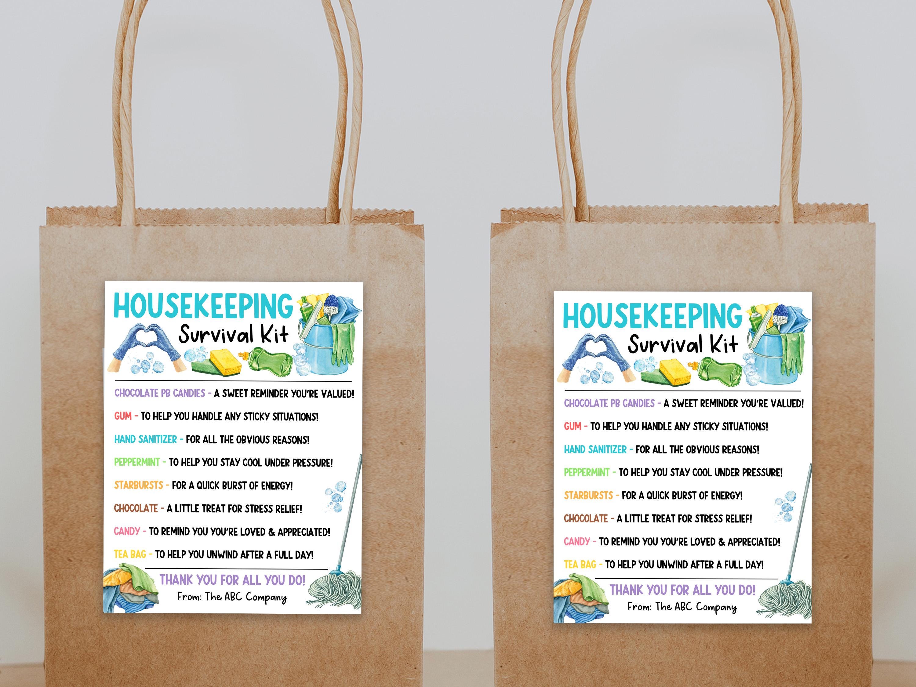 Housekeeping Survival Kit Tag Printable, Home Cleaning Company Staff ...
