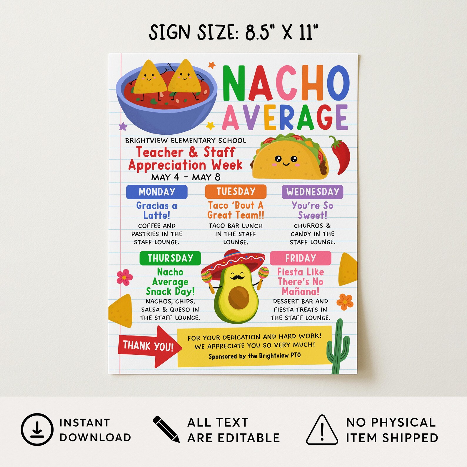 Nacho Average Teacher Appreciation Week Itinerary Poster, Mexican ...