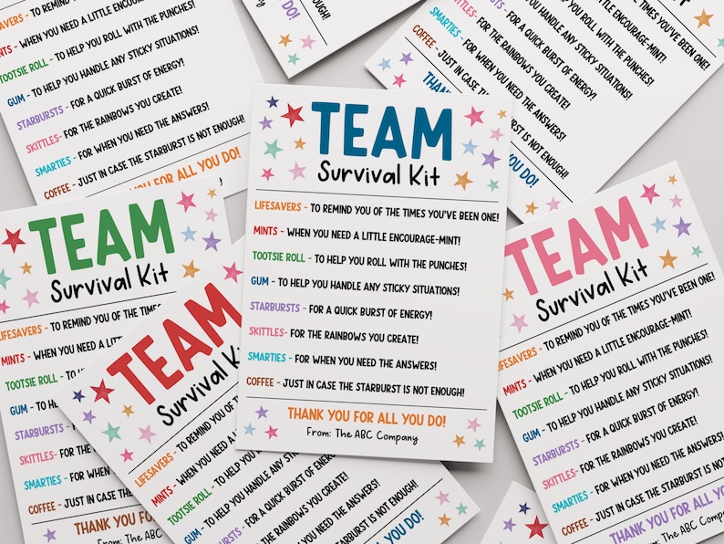Team Survival Kit Tag, Employee Appreciation Day Gift, Editable ...