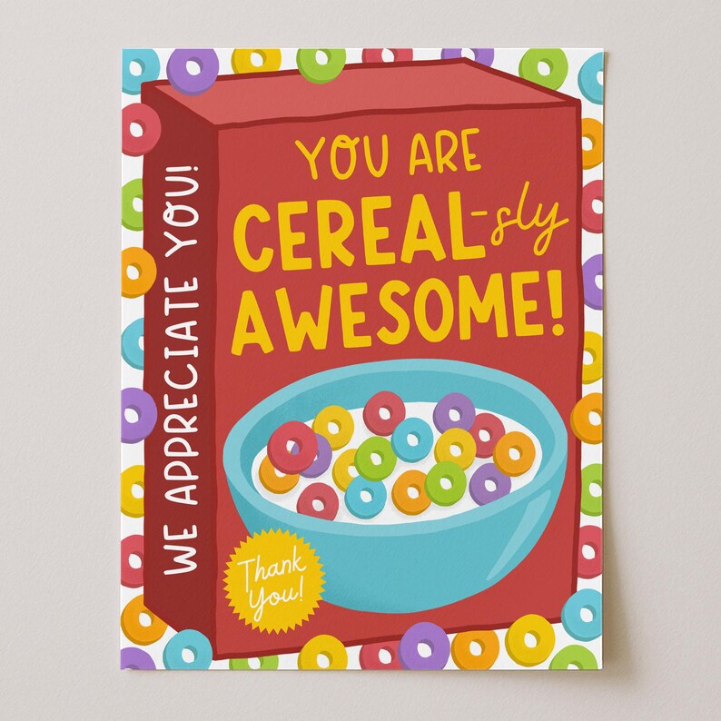 Cereal Teacher and Staff Appreciation Week Day Sign, Cerealsly Awesome ...